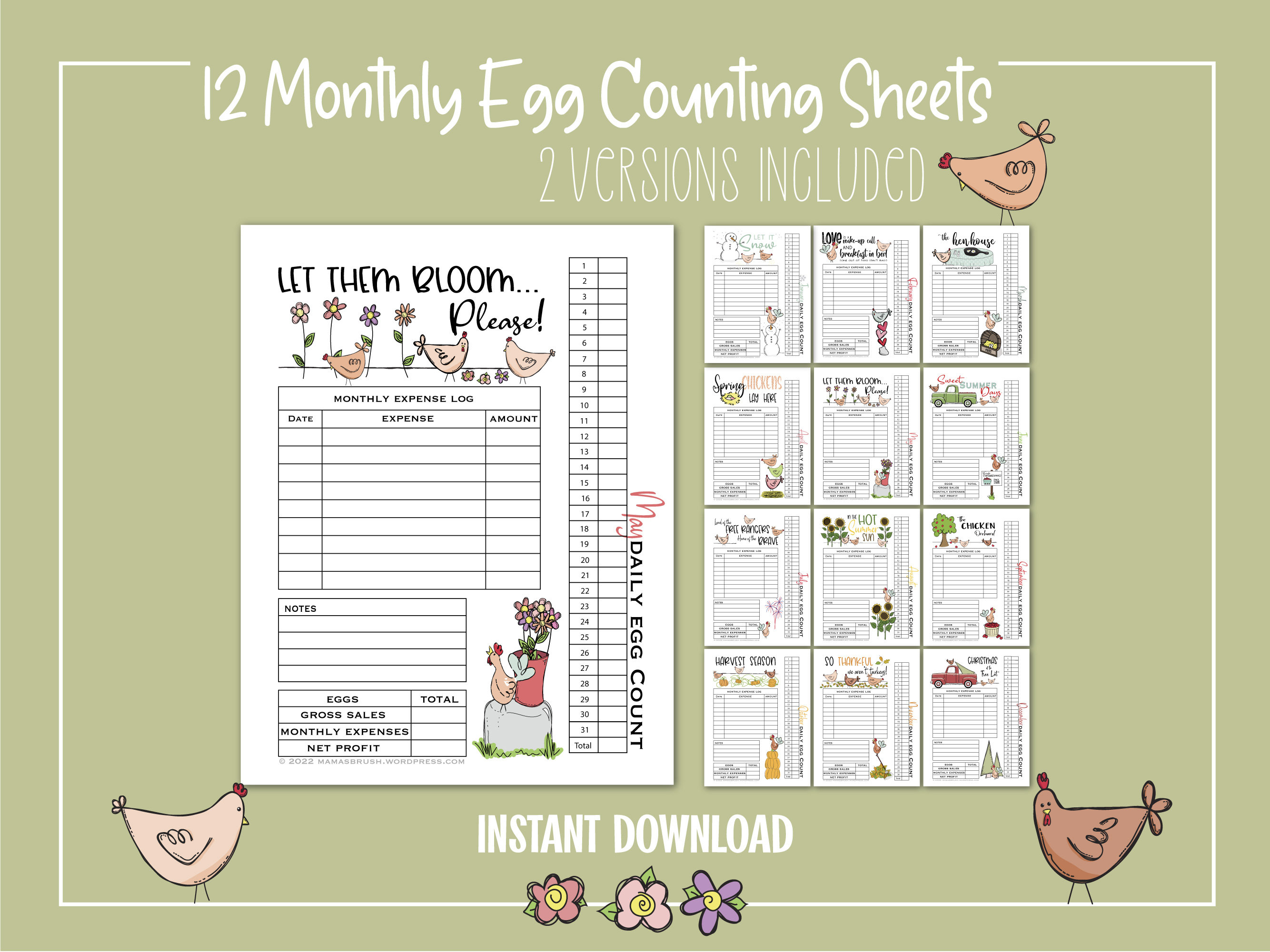 12 Monthly Egg Count & Chicken Records Sheets + Customer Information ...