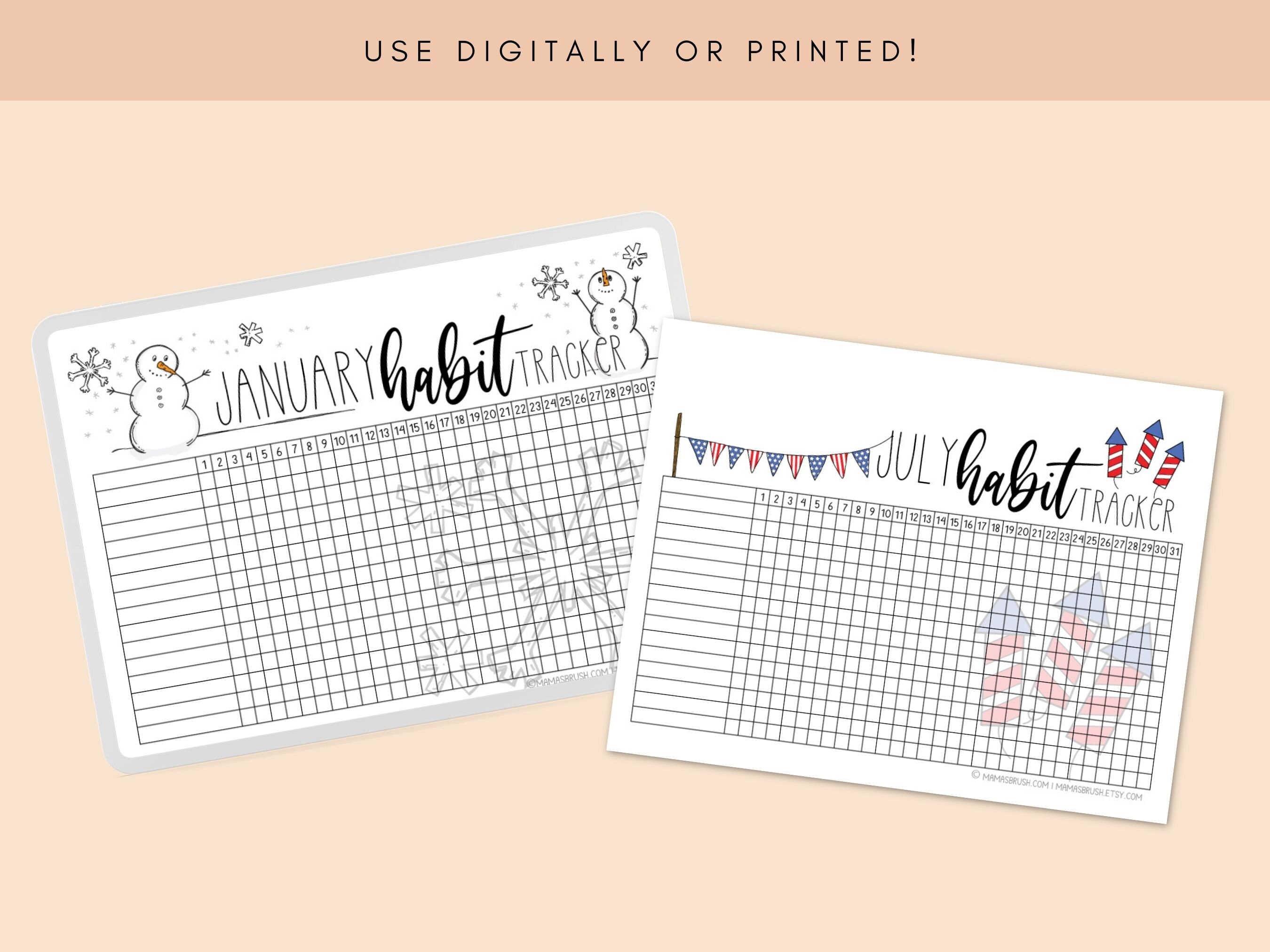 12 Monthly Habit Tracker, Printable Habit Tracker, Goal Tracker ...