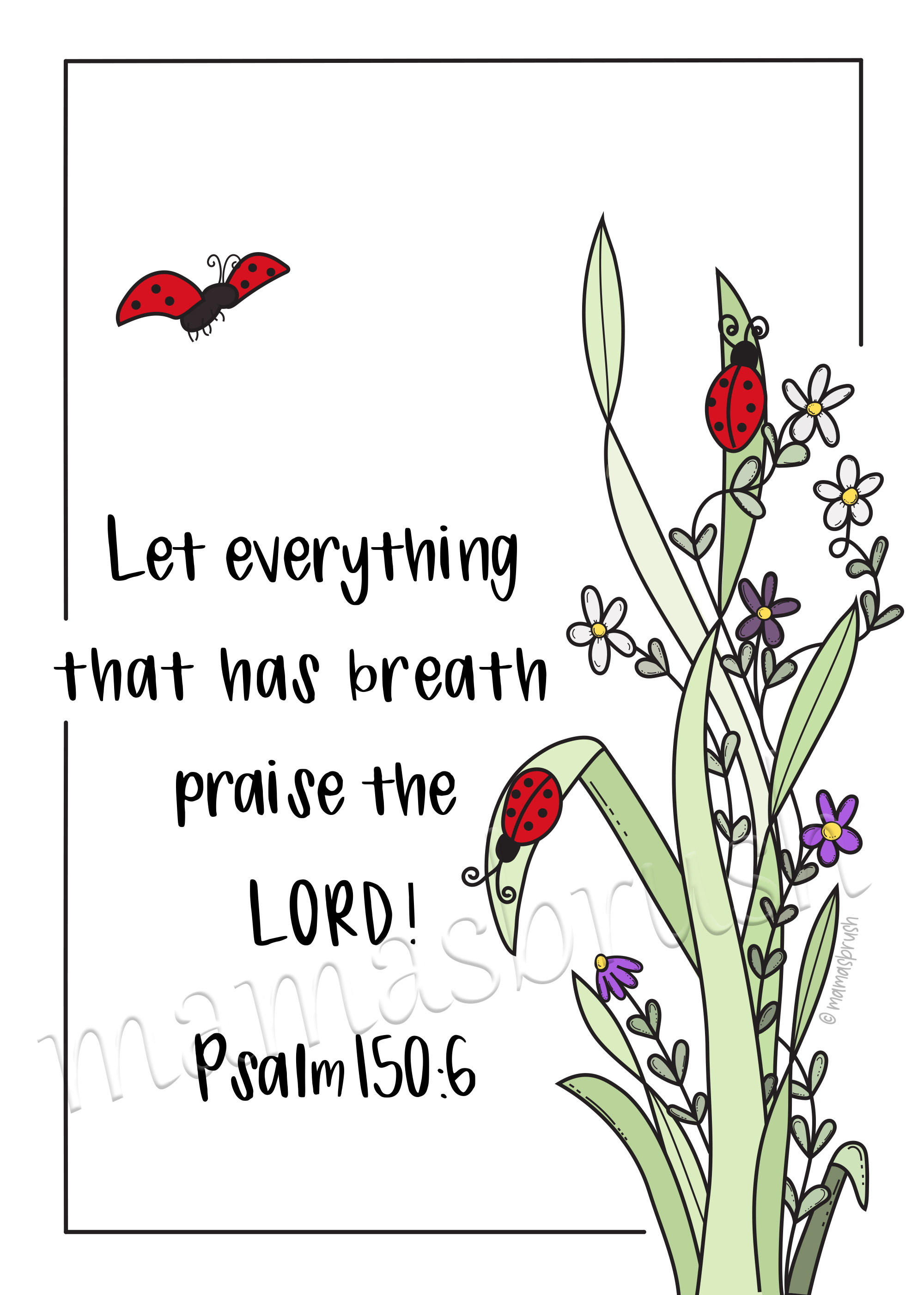 Ladybugs in the Grass Spring Summer Bible Verse Print Psalm 150:6 Let ...