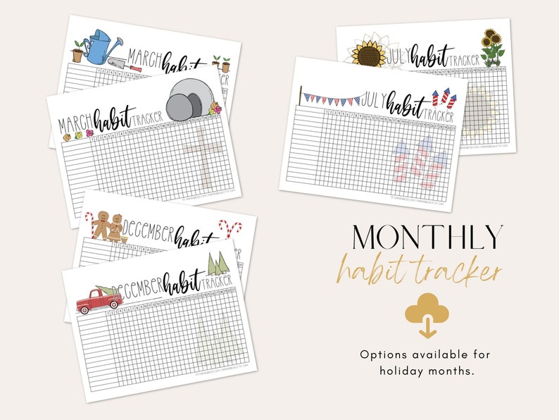 12 Monthly Habit Tracker, Printable Habit Tracker, Goal Tracker ...