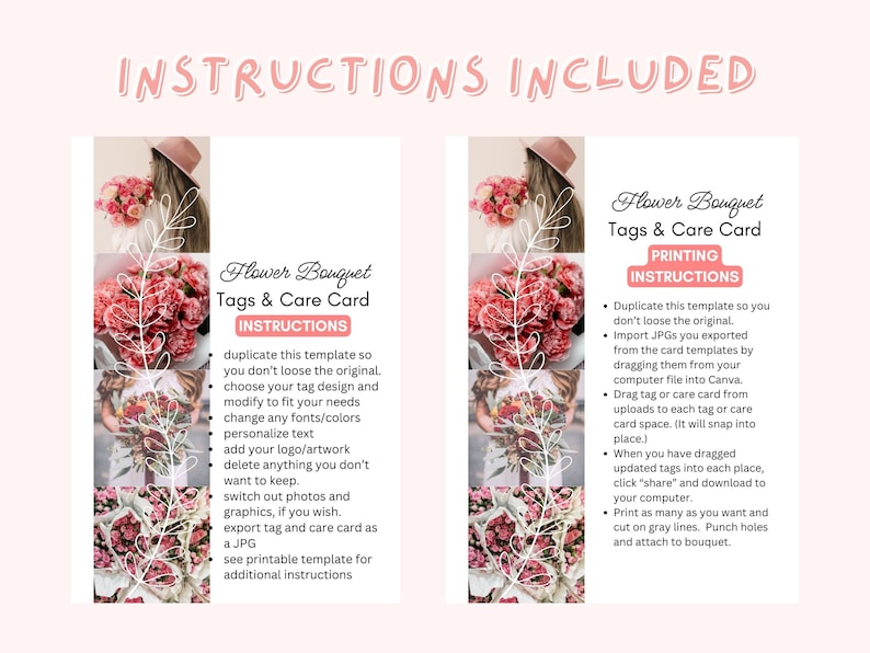 Flower Bouquet Tags Template, Flower Care Card, Flower Farmer Tags ...