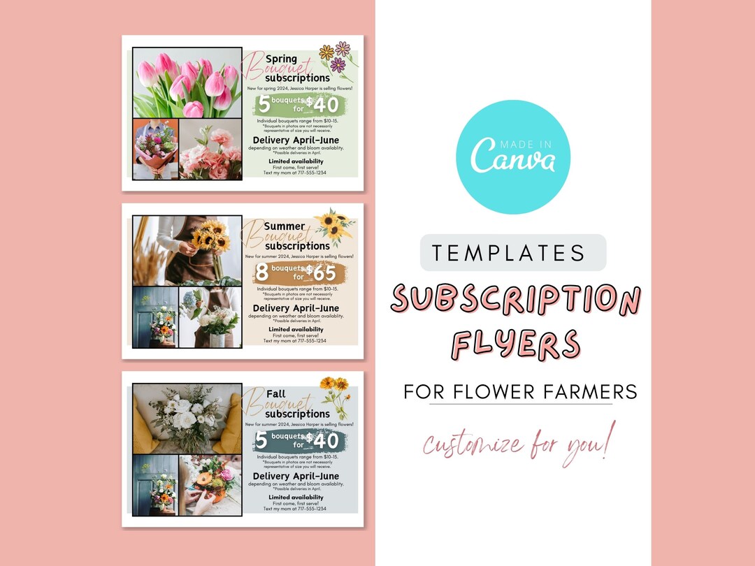 Flower CSA Flyer Template, Flower Subscription Flyer, Bouquet ...