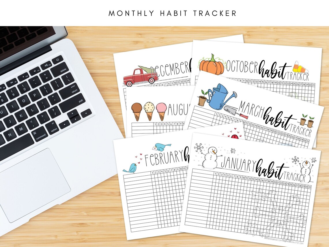 12 Monthly Habit Tracker, Printable Habit Tracker, Goal Tracker ...