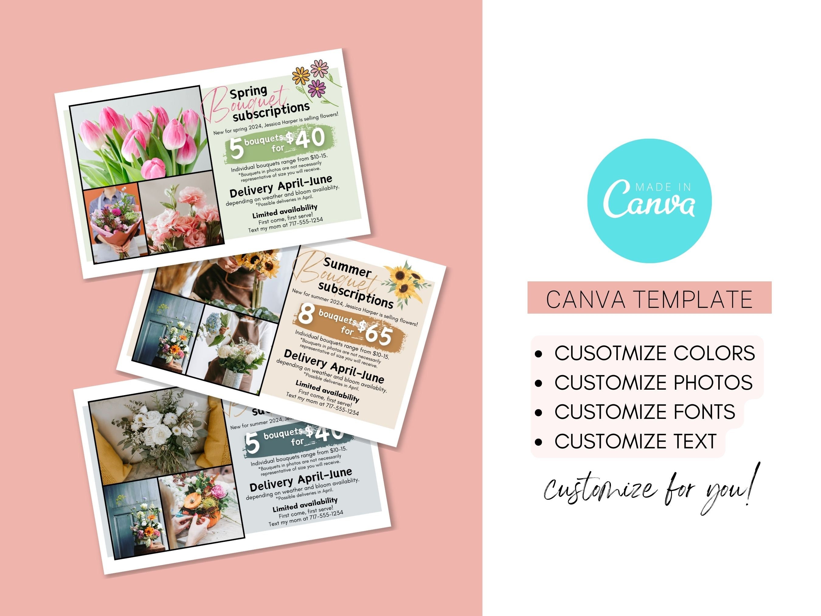 Flower CSA Flyer Template, Flower Subscription Flyer, Bouquet ...