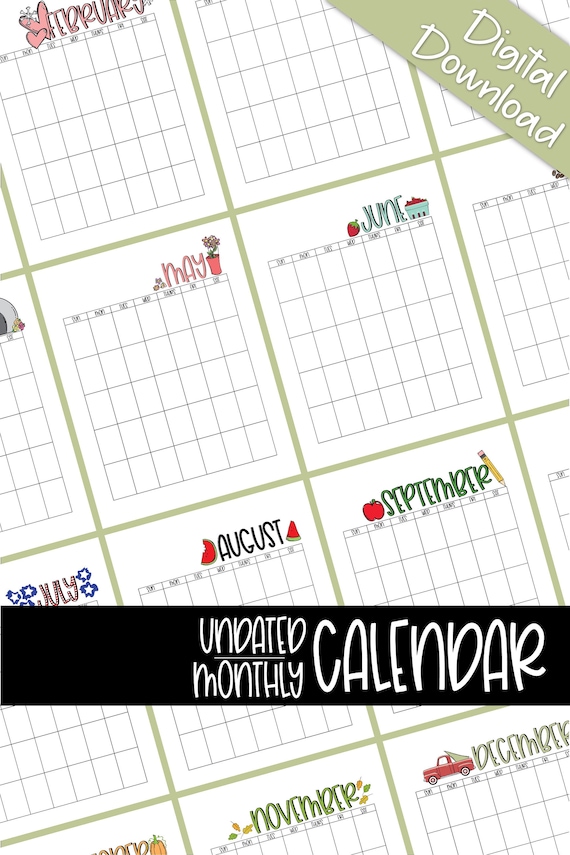 Monthly Calendar Set Seasonal Calendars Bullet Journal | Etsy