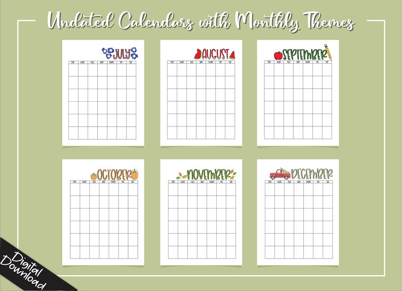 Monthly Calendar Set Seasonal Calendars Perpetual Calendar Calendar for ...