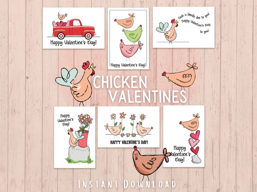Chicken Valentine Cards for School, Kids Valentines Day Tags for Boys ...