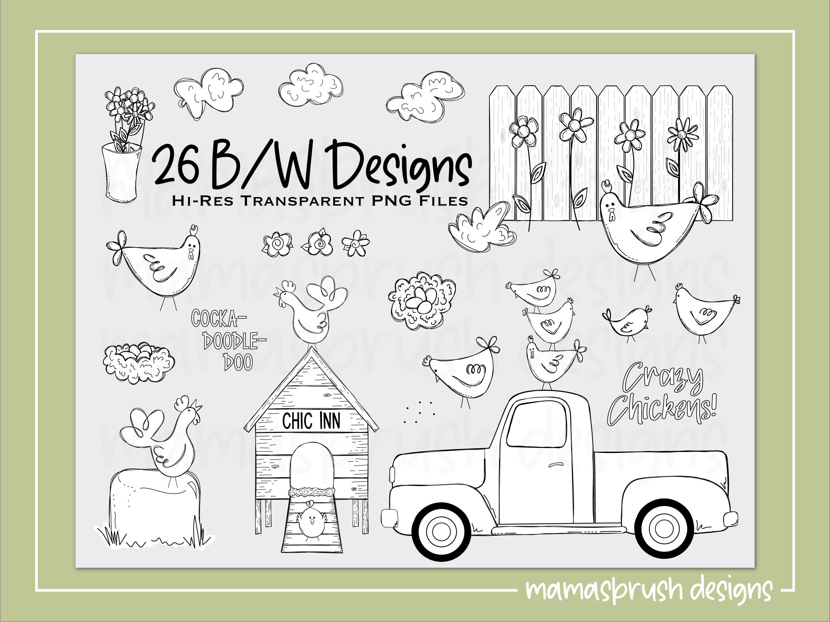 Chicken Clipart Set, Farm Yard Illustrations, Rooster, Chicken Coop ...