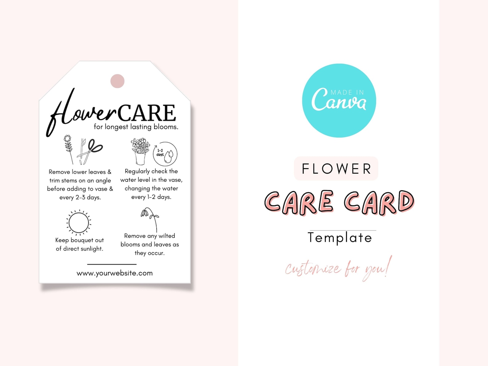 Flower Bouquet Tags Template, Flower Care Card, Flower Farmer Tags ...