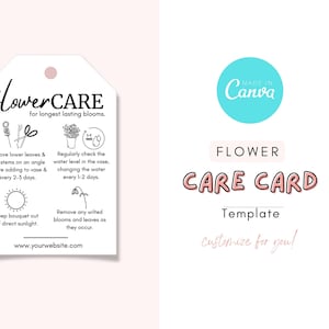 Flower Bouquet Tags Template, Flower Care Card, Flower Farmer Tags ...