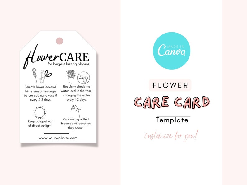 Flower Bouquet Tags Template, Flower Care Card, Flower Farmer Tags ...