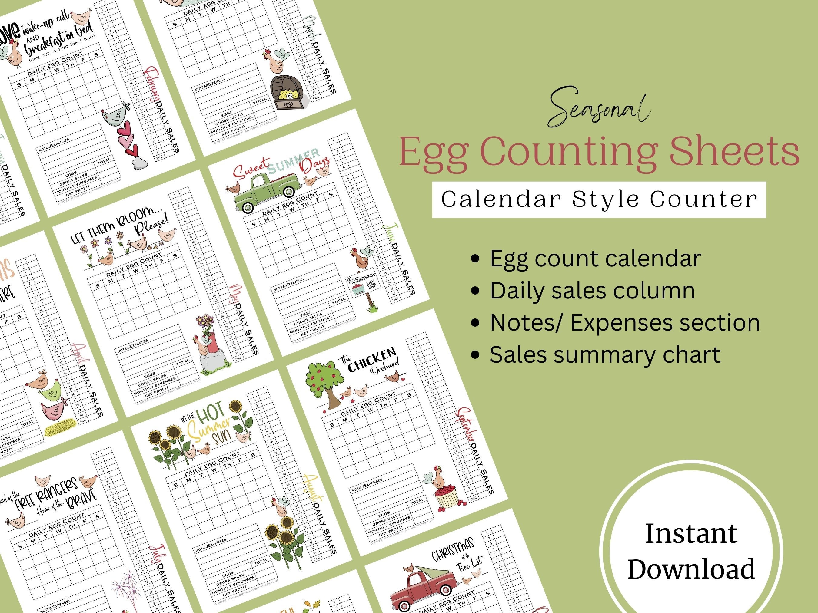Monthly Chicken Egg Count Sheets | Homestead Records (digital Download ...