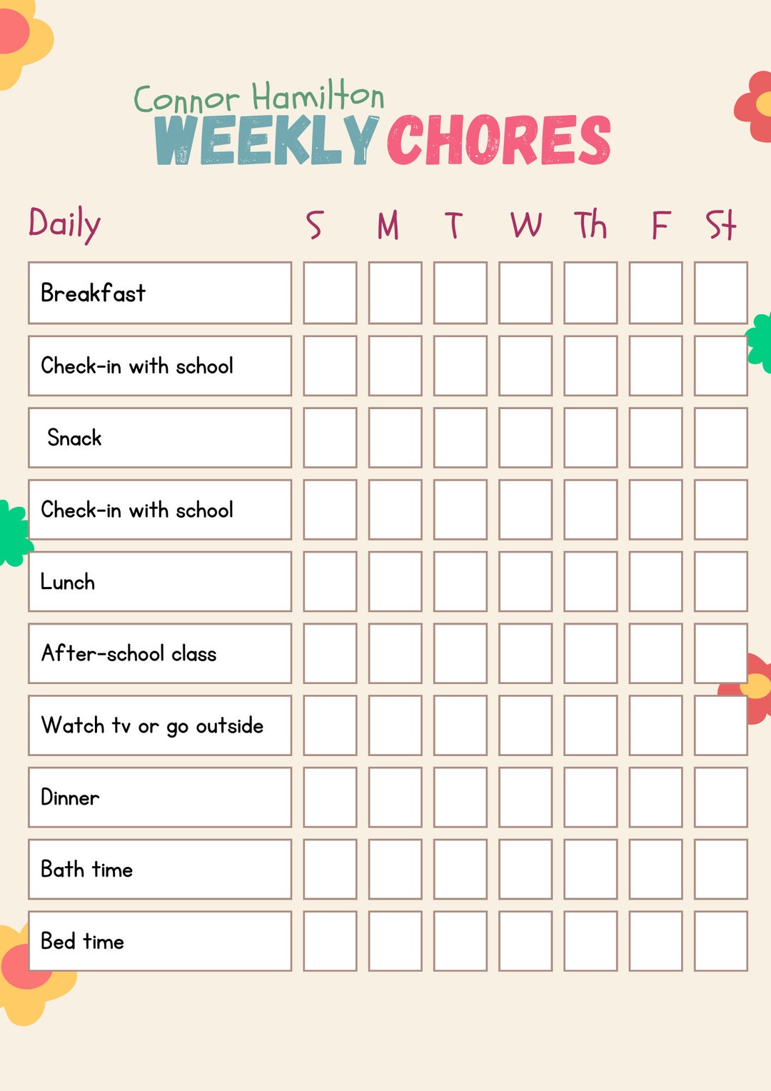 Chore Chart Planner Download Printable - Etsy
