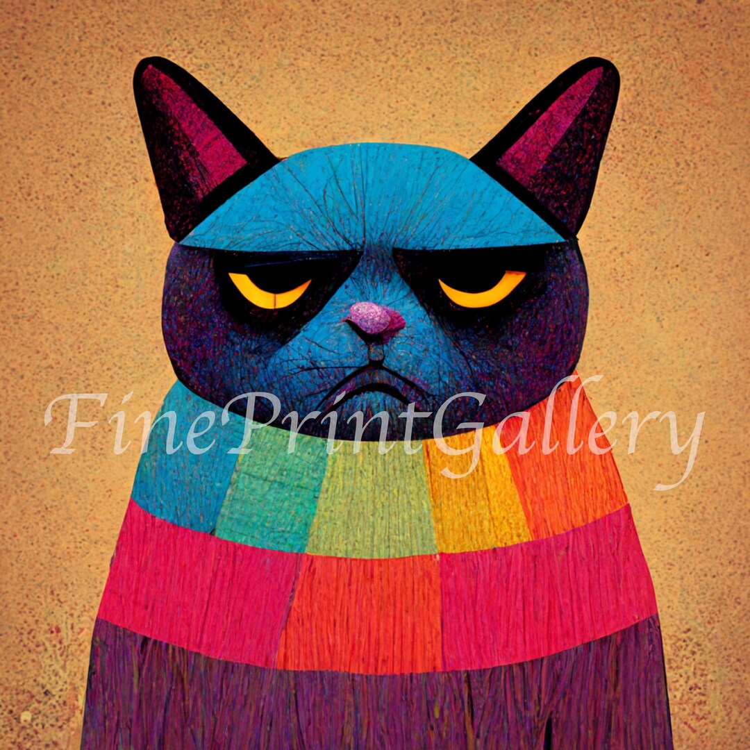Grumpy Cat, Portrait, Digital Printable Art, Digital Download, Wall Art ...