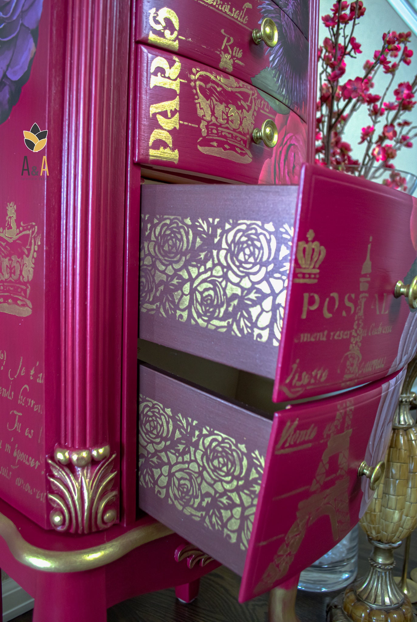 Paris Eiffel Tower Style Jewelry Armoire Floral Jewelry Keepsake ...