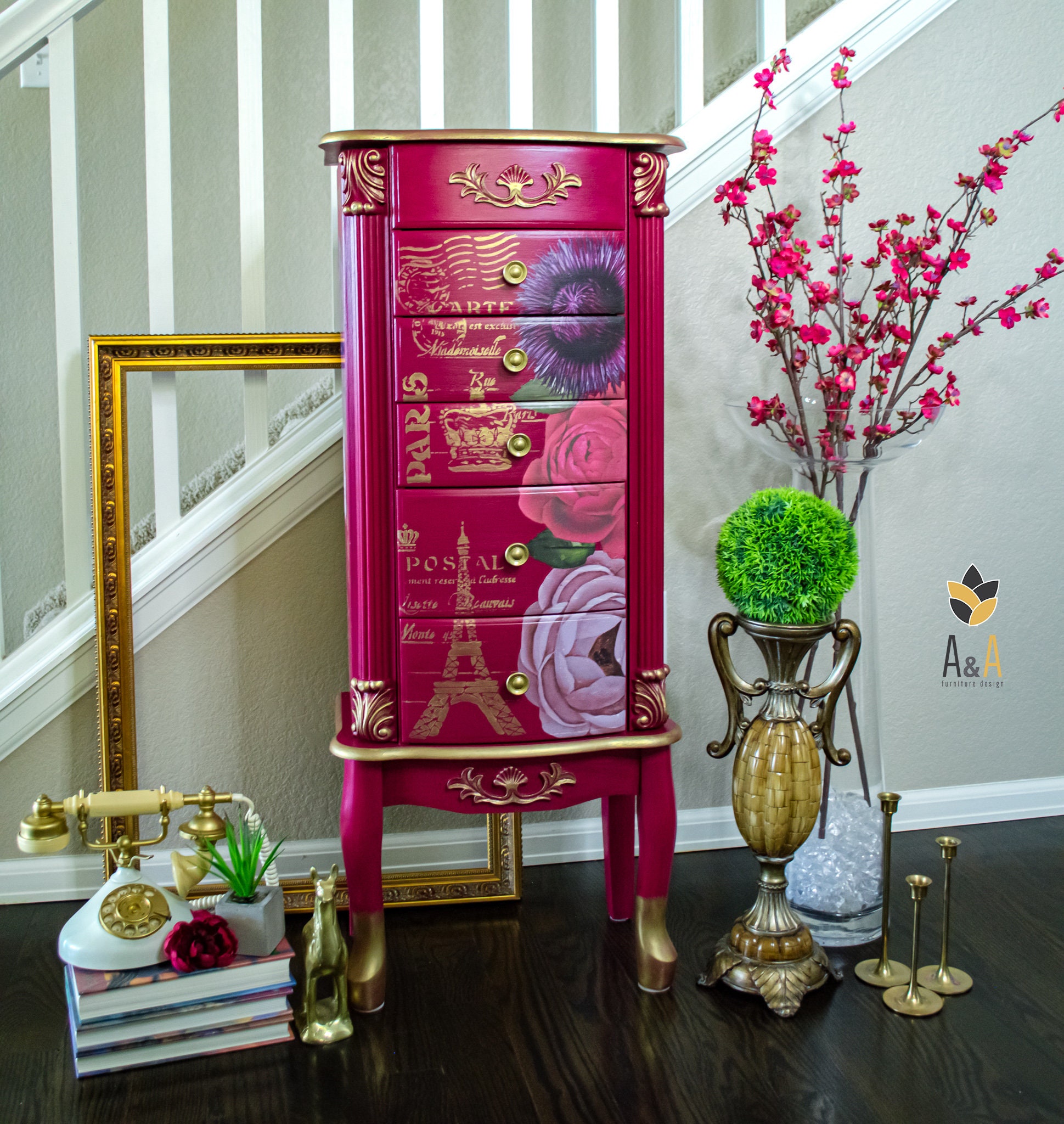 Paris Eiffel Tower Style Jewelry Armoire Floral Jewelry Keepsake ...