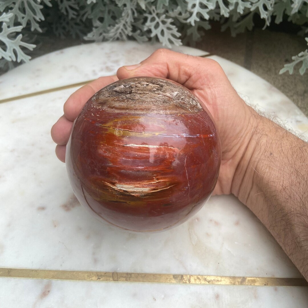 96MM/2.7LBS Vivid Red, Petrified Wood, Petrified Wood Sphere, Red ...