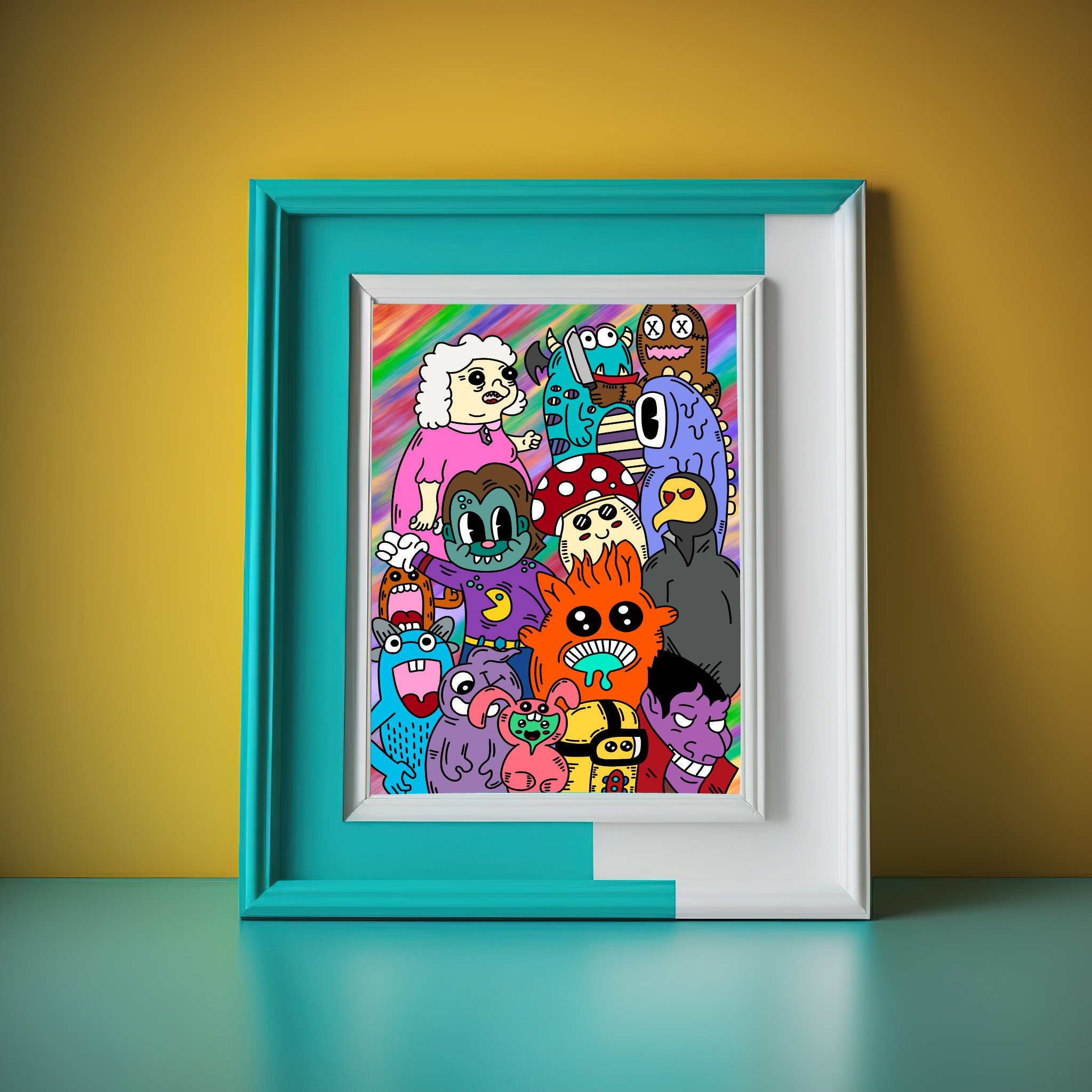 Monster Doodle Art Print, Cartoon Modern Art Print, Preppy Room Decor ...