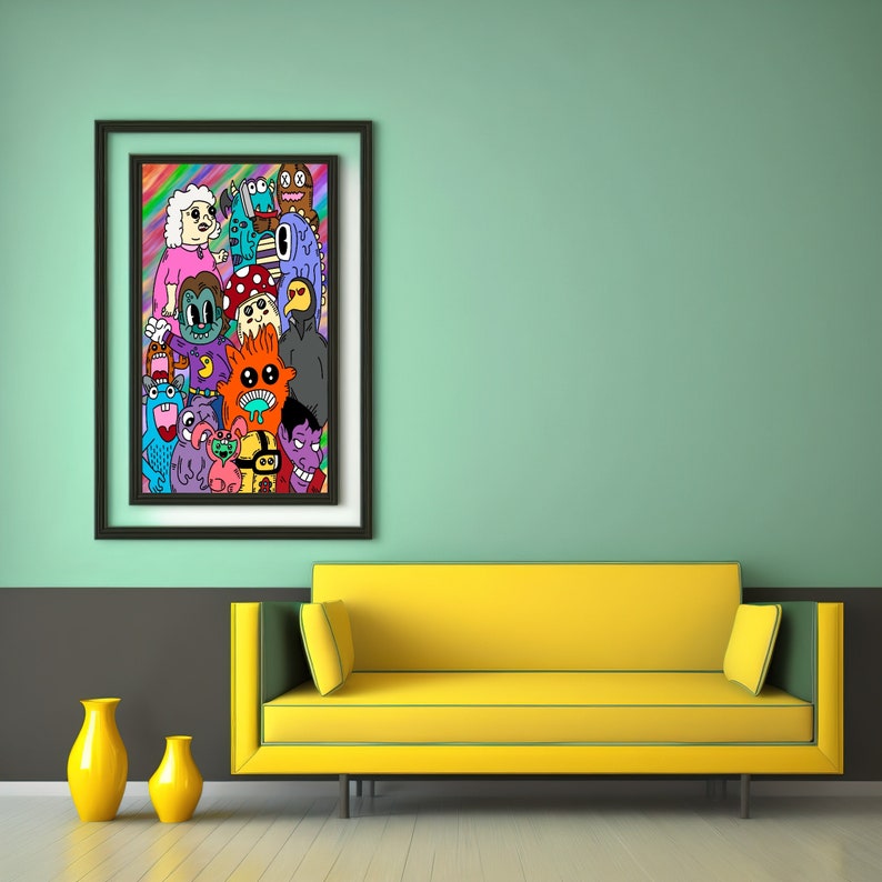 Monster Doodle Art Print, Cartoon Modern Art Print, Preppy Room Decor ...