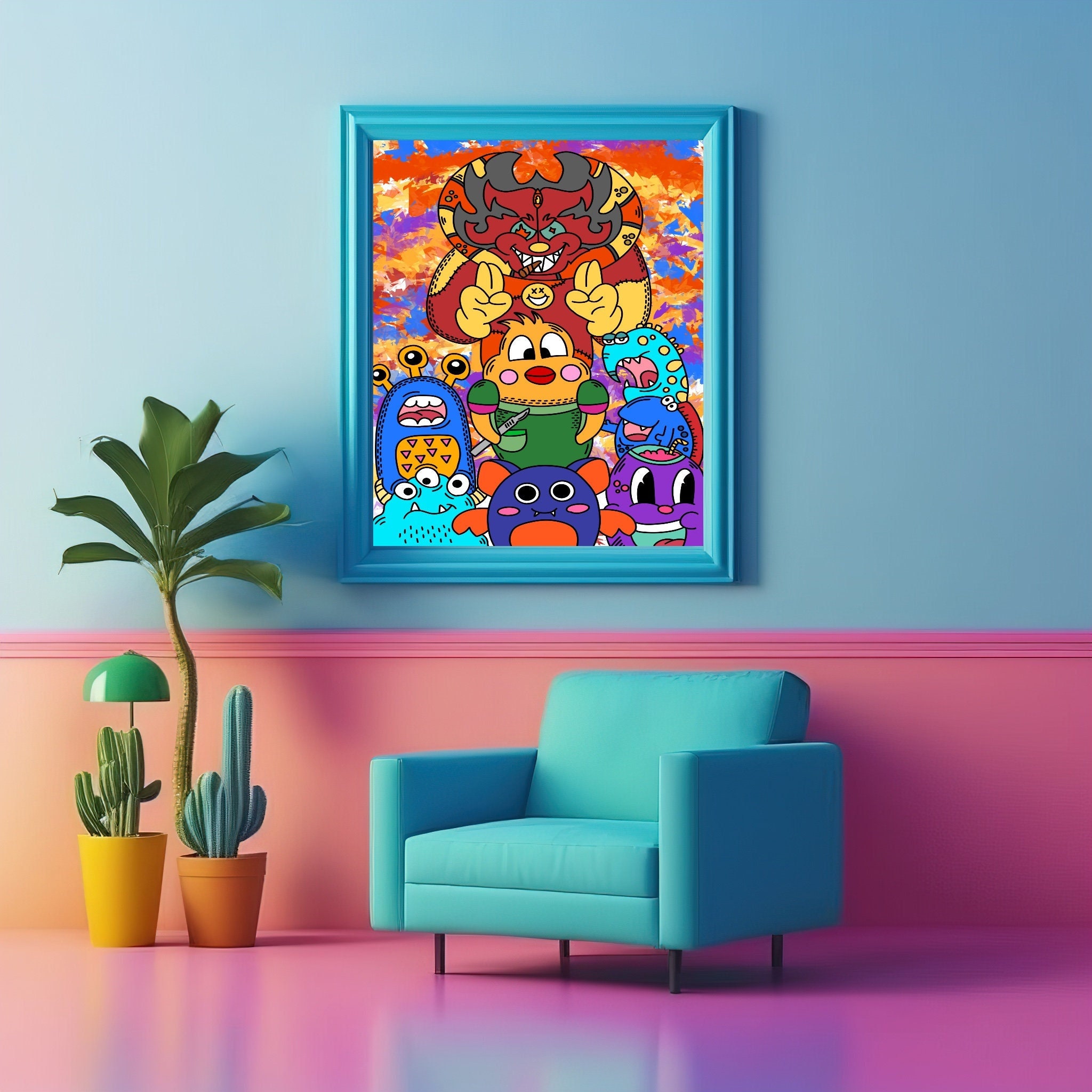 Doodle Art Print, Cartoon Art Print, Modern Wall Art, Graffiti Wall Art ...