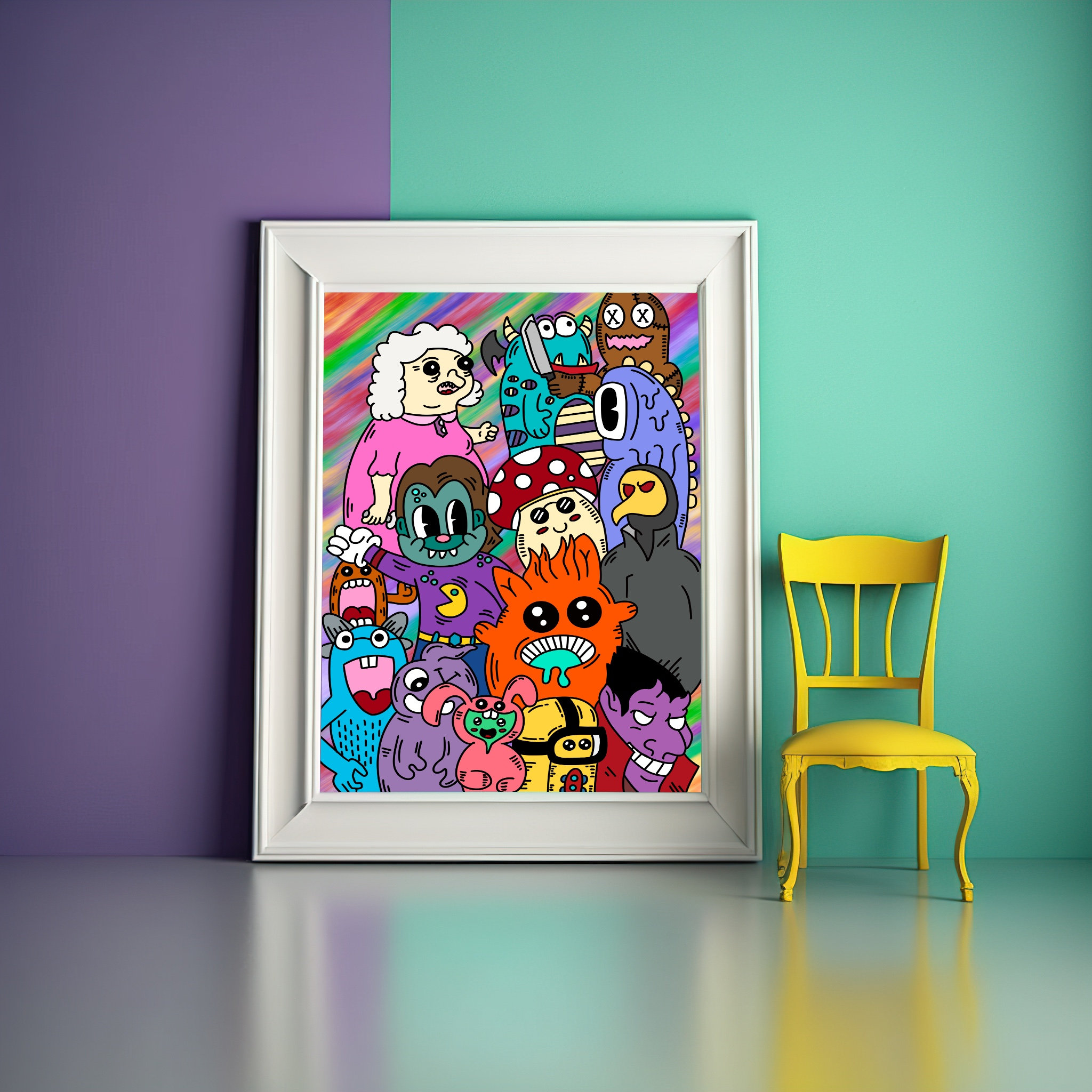 Monster Doodle Art Print, Cartoon Modern Art Print, Preppy Room Decor ...