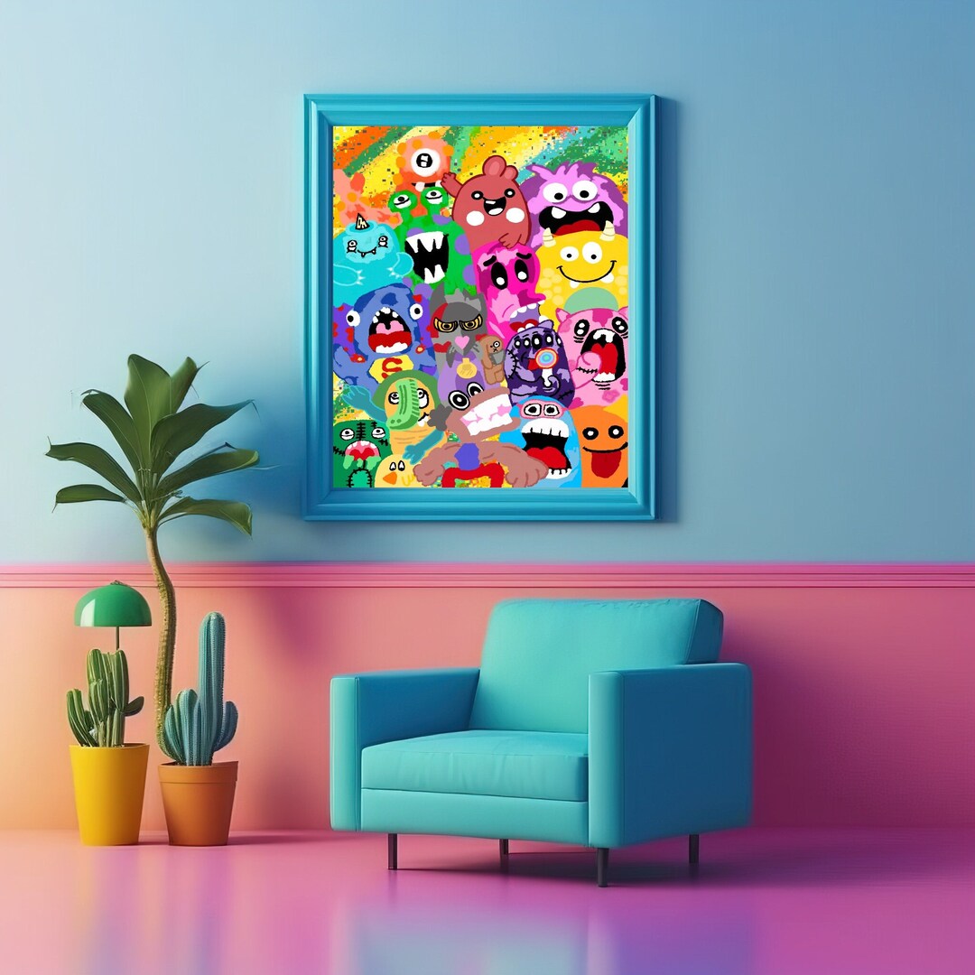 Monster Art Print, Doodle Art Print, Modern Art Print, Preppy Wall Art ...