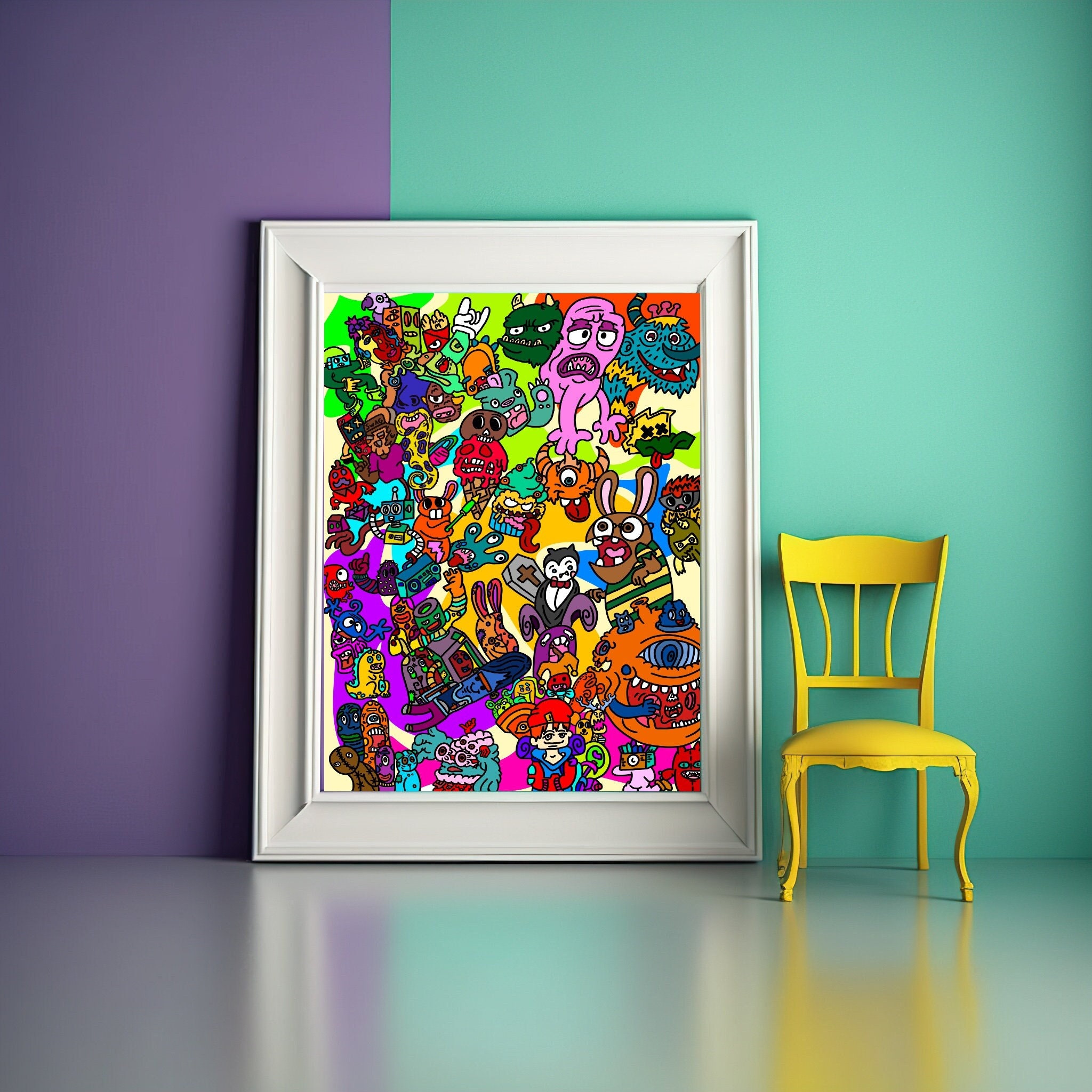 Monster Pop Art Print, Doodle Art Print, Modern Art Print, Modern Wall ...