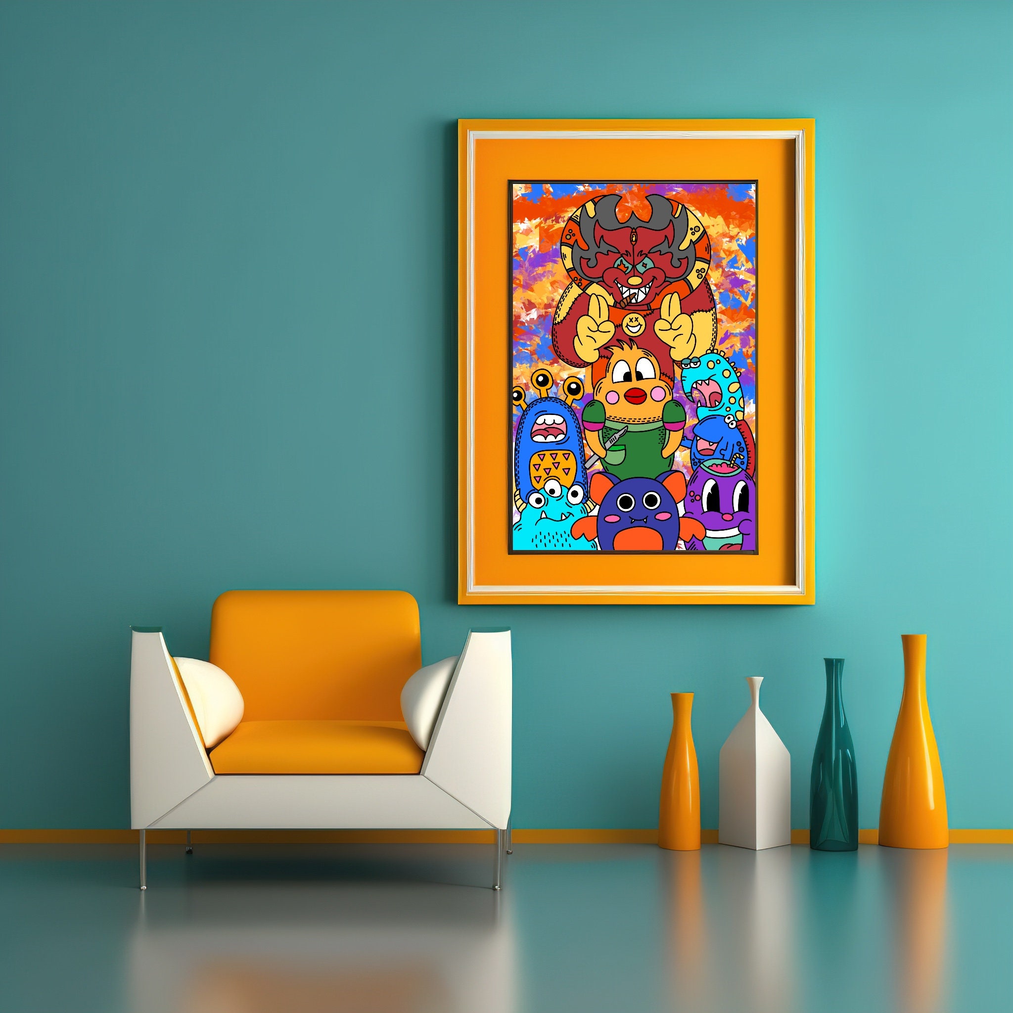 Doodle Art Print, Cartoon Art Print, Modern Wall Art, Graffiti Wall Art ...