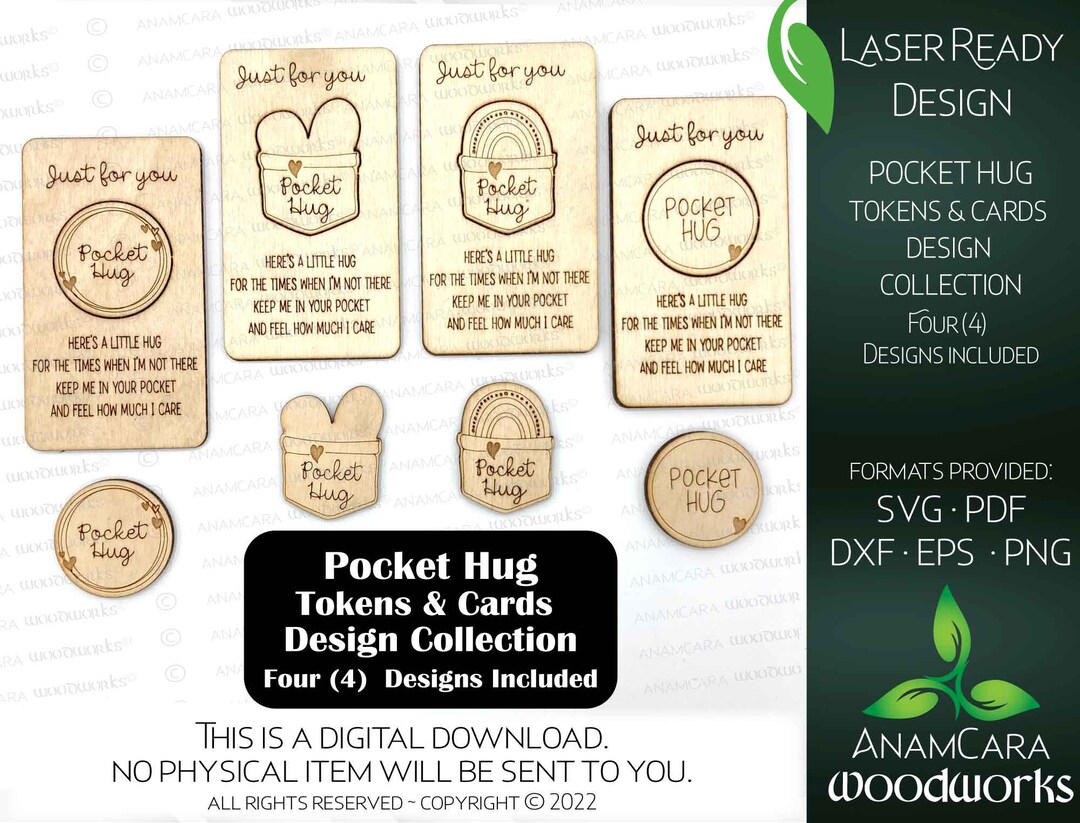 Pocket Hug Tokens and Cards (8 Digital Designs Total) Laser Ready ...