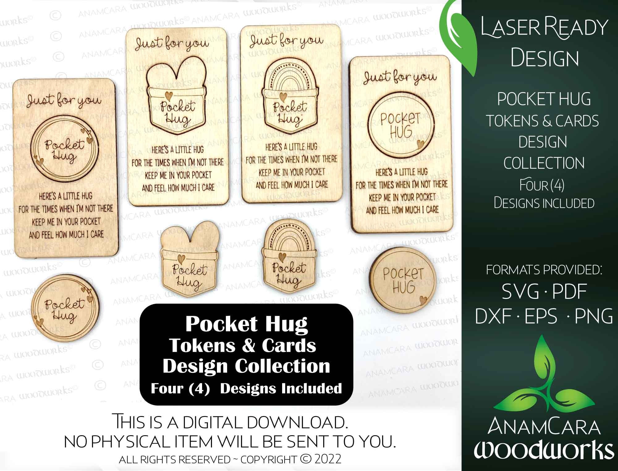 Pocket Hug Tokens and Cards 8 Digital Designs Total Laser Ready Design ...