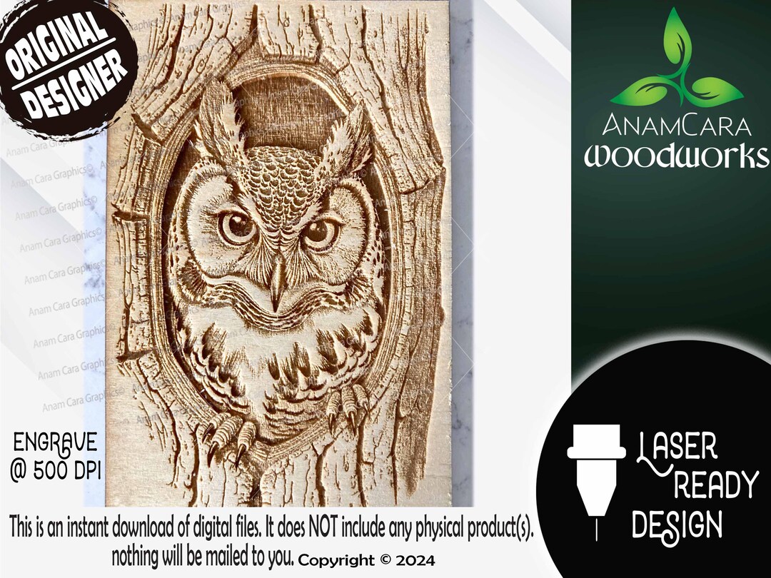 Owl in Tree Laser Engrave Burn 3D Illusion Design Glowforge Xtool ...