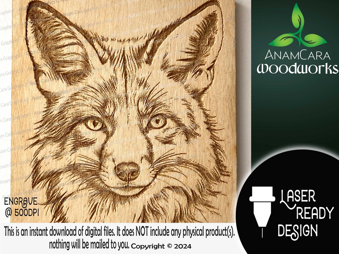 Fox Front View Laser Burn Illustration | B&W Raster PNG JPG Laser Burn ...
