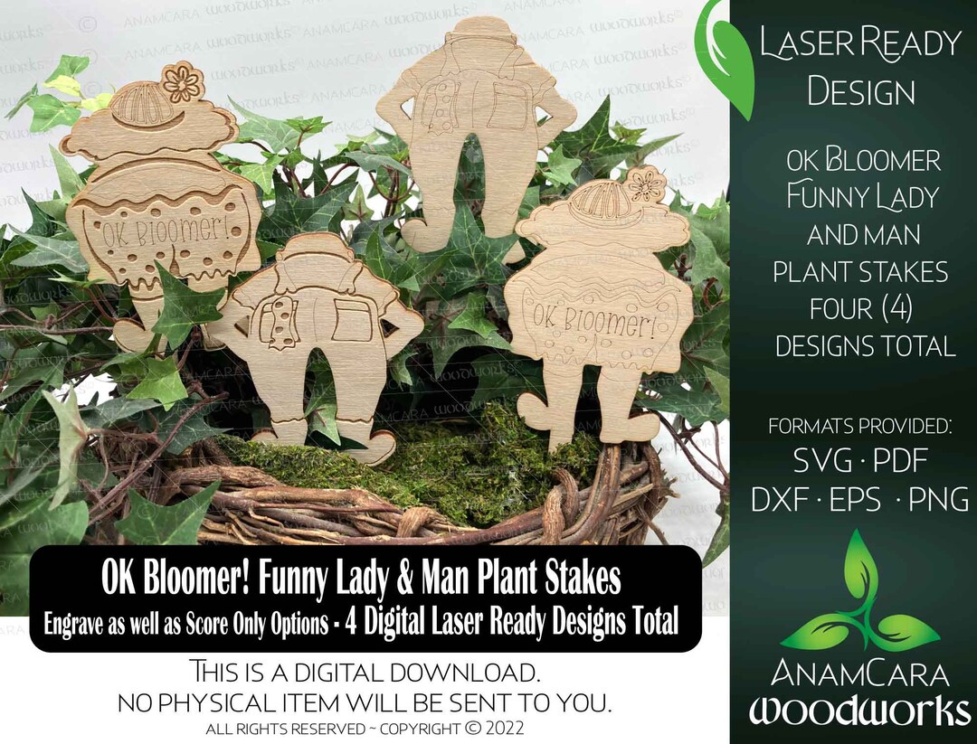 OK Bloomer Funny Humourous Lady & Gent Plant Stakes \laser Ready ...