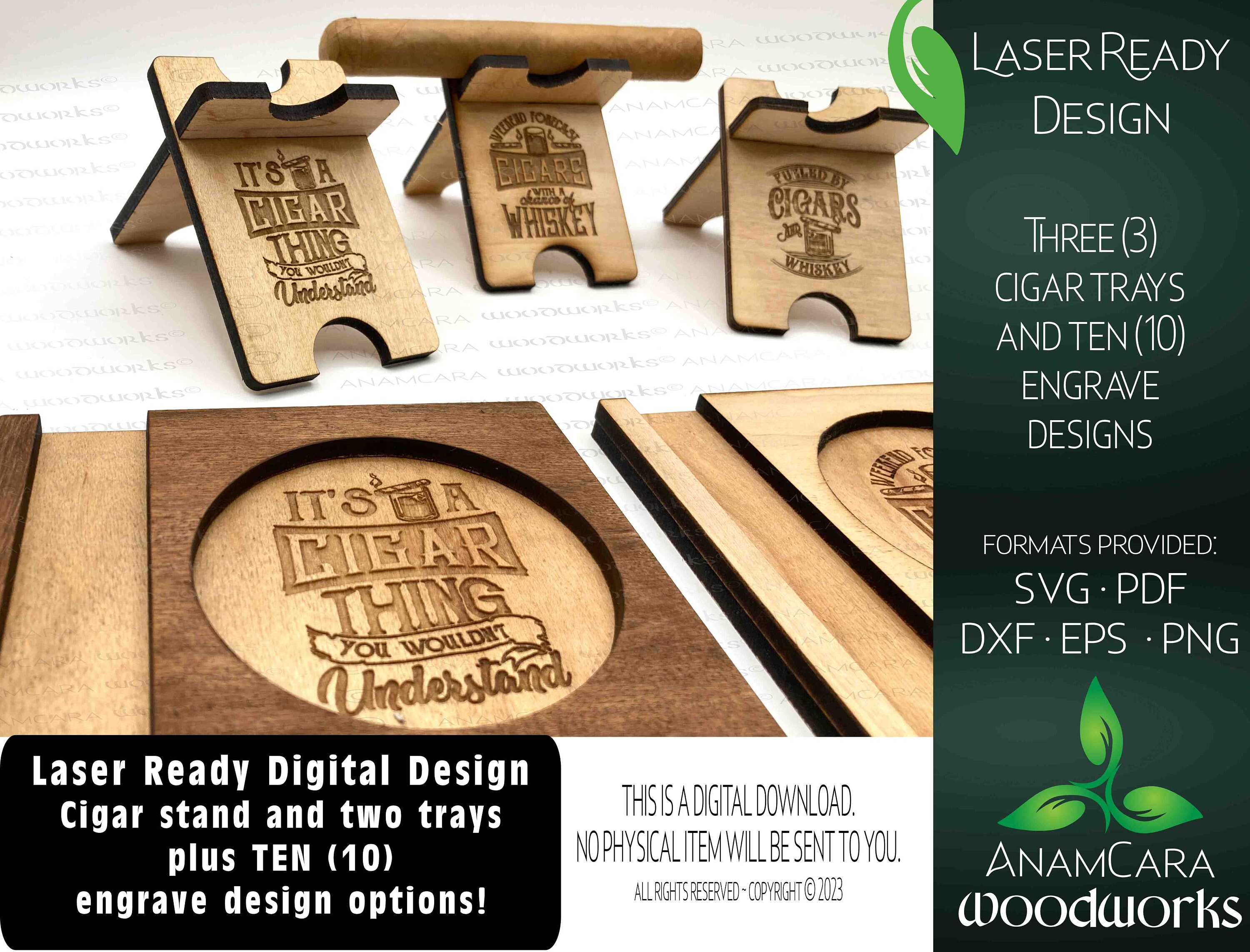 Cigar Stand, Coaster and Tray Laser Ready W 10 Designs | Glowforge Cut ...