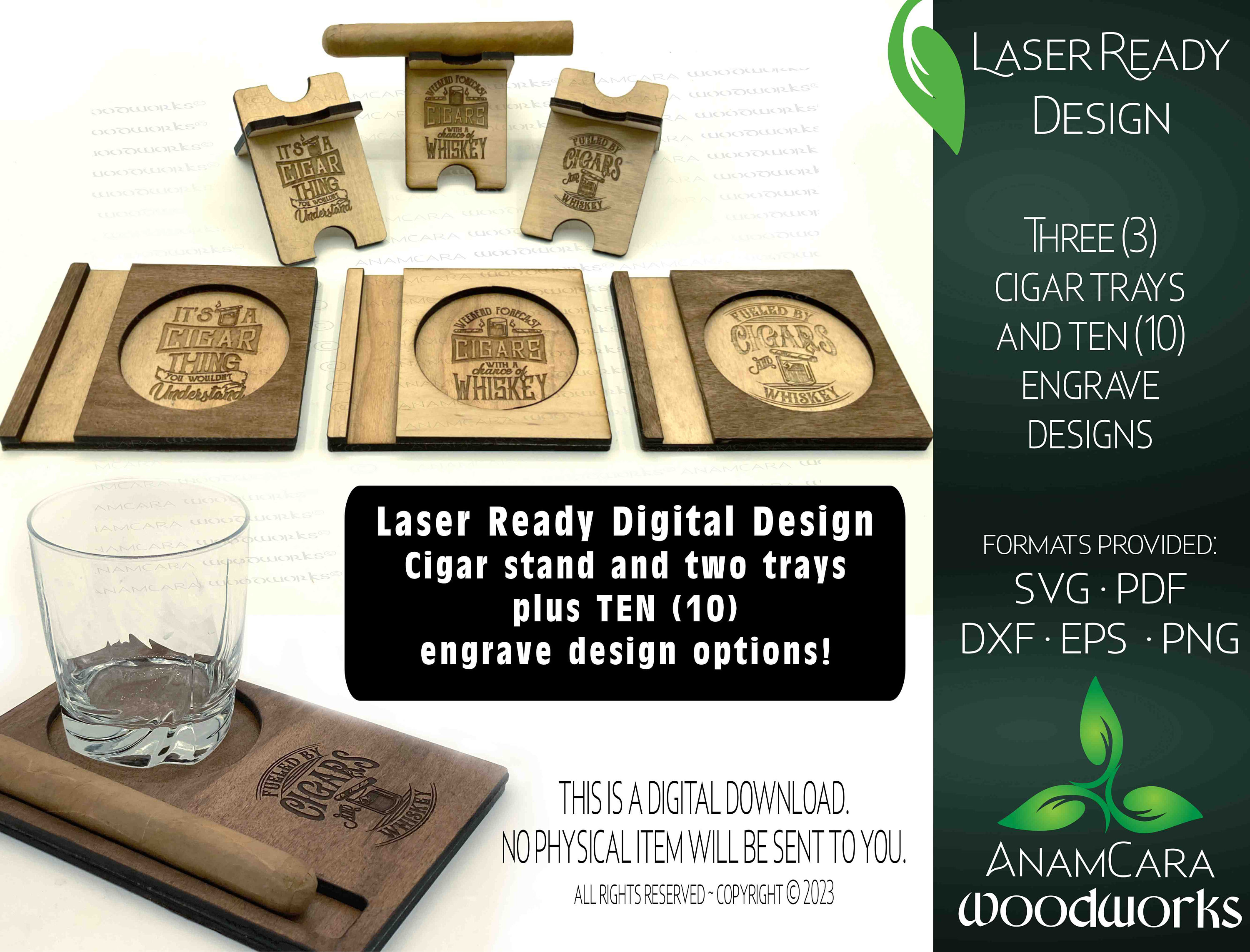 Cigar Stand, Coaster and Tray Laser Ready W 10 Designs | Glowforge Cut ...