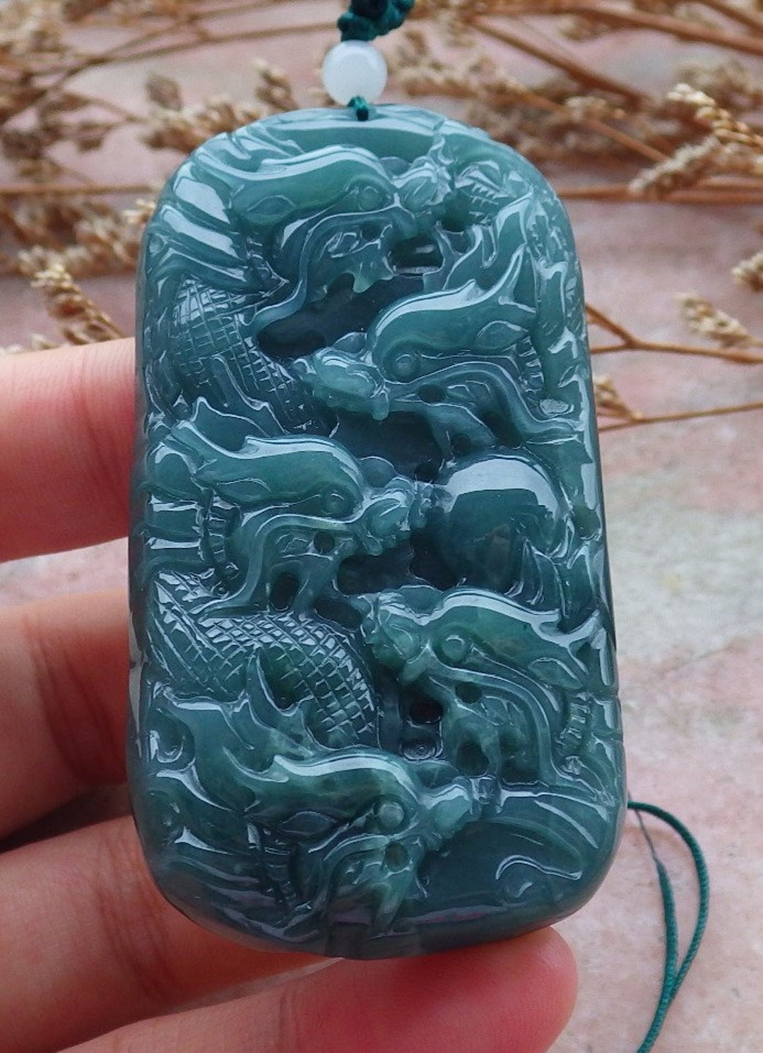 Certified Hand Carved Green Natural Guatemala A Jade Jadeite 9 Dragon ...