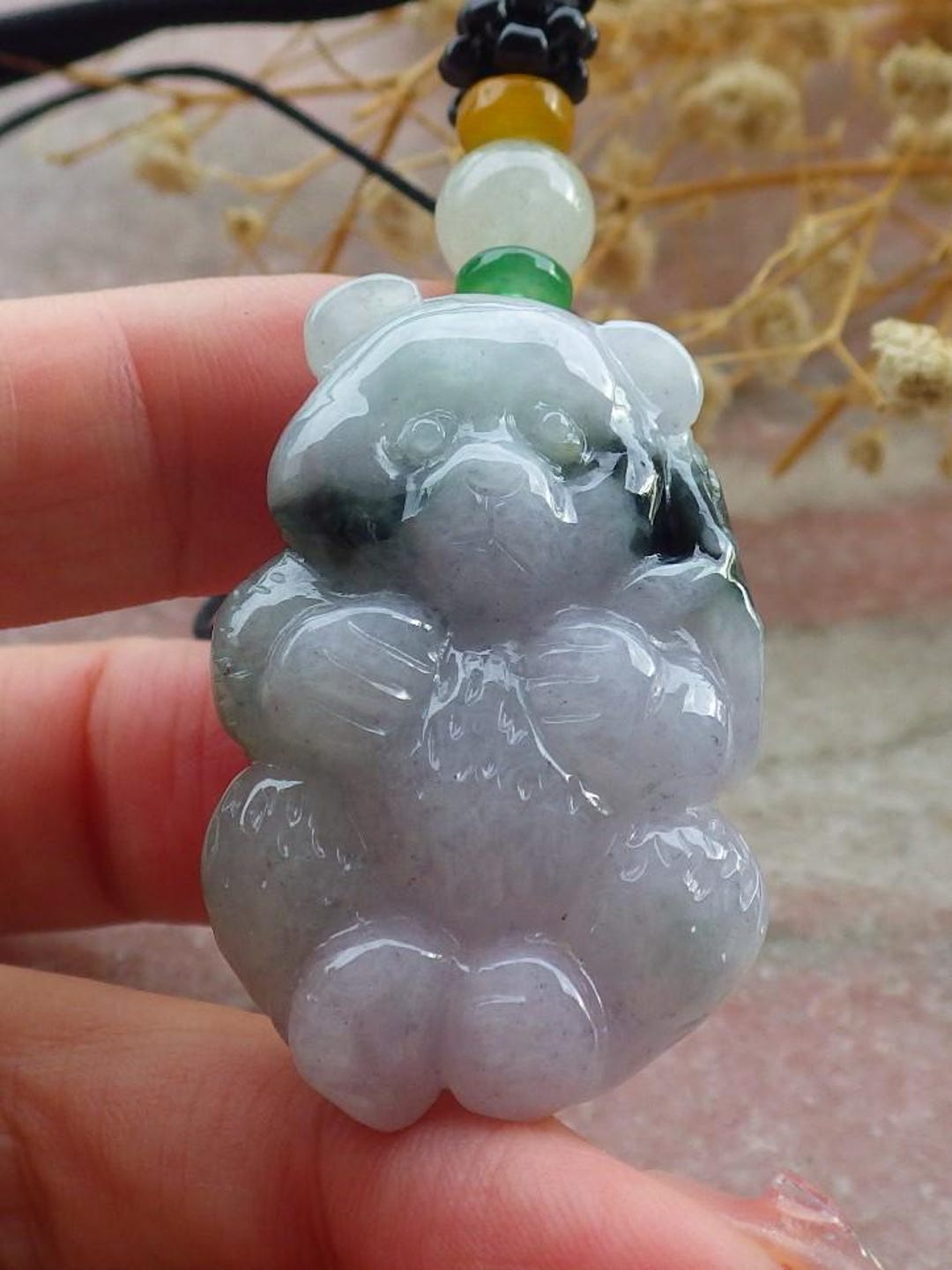 Certified Hand Carved Natural A Jade Jadeite Panda Bamboo Lucky Amulet ...