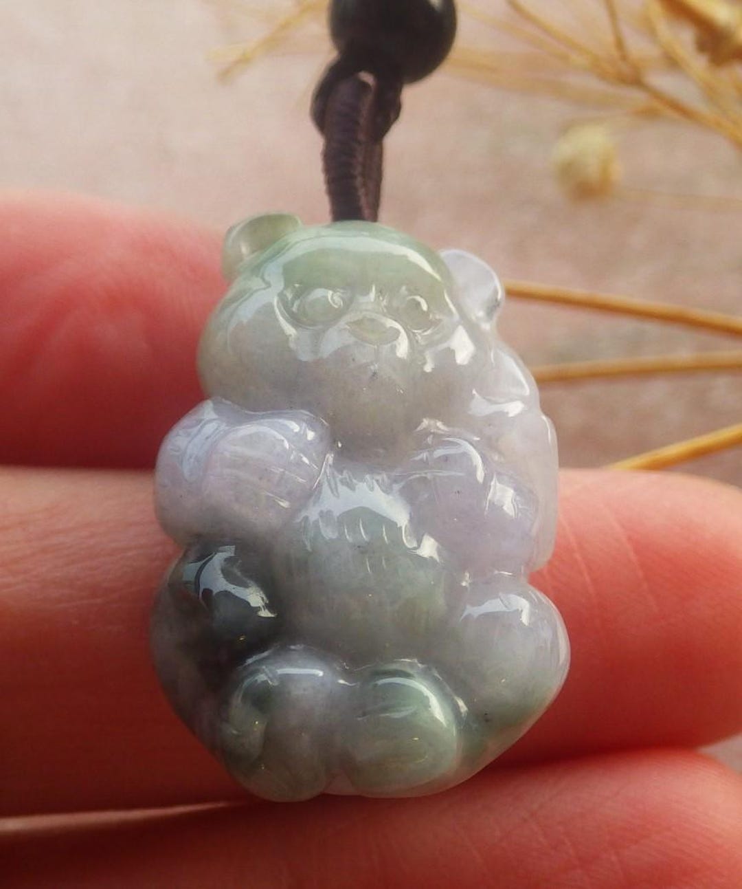 Certified Hand Carved Natural Myanmar Burma A Jade Jadeite Panda Bamboo ...