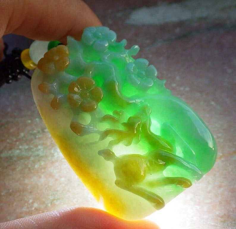 Certified Hand Carved Natural Myanmar Burma Grade A Jade Deer Flower ...