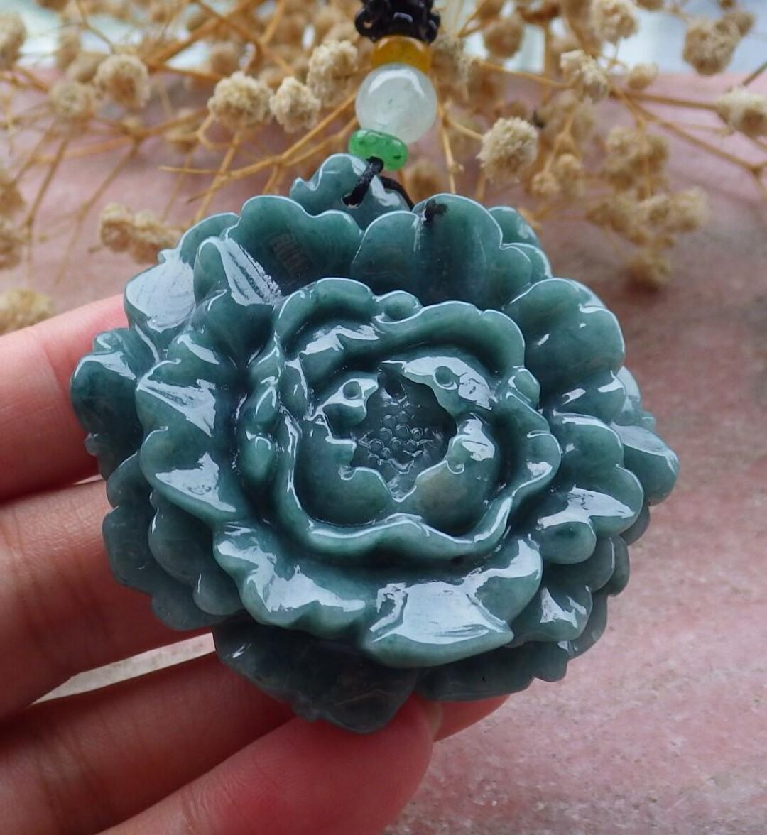 Certified Hand Carved Natural Myanmar Burma A Jade Rose Flower Lucky ...