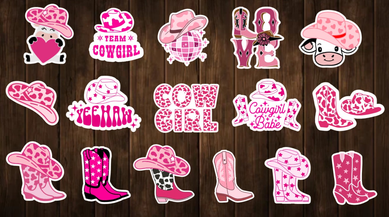 Cowgirl Stickers, Cowboy Boots Stickers, Cowboy Hat Stickers, Pink ...