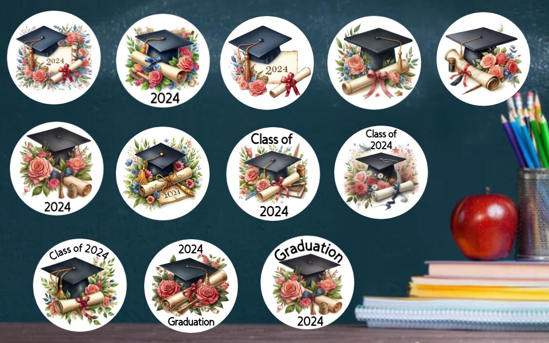 Graduation Cap With Flowers, Graduation Stickers, Grad 2024, Class of ...