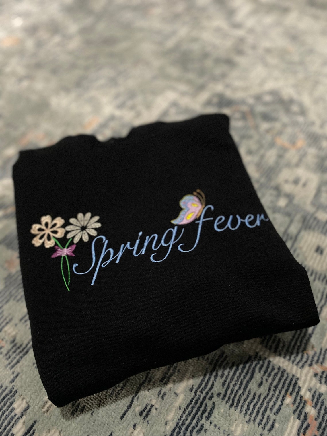 Cute Spring Embroidered Oversized Sweatshirt, Flowers Plant Crewneck ...