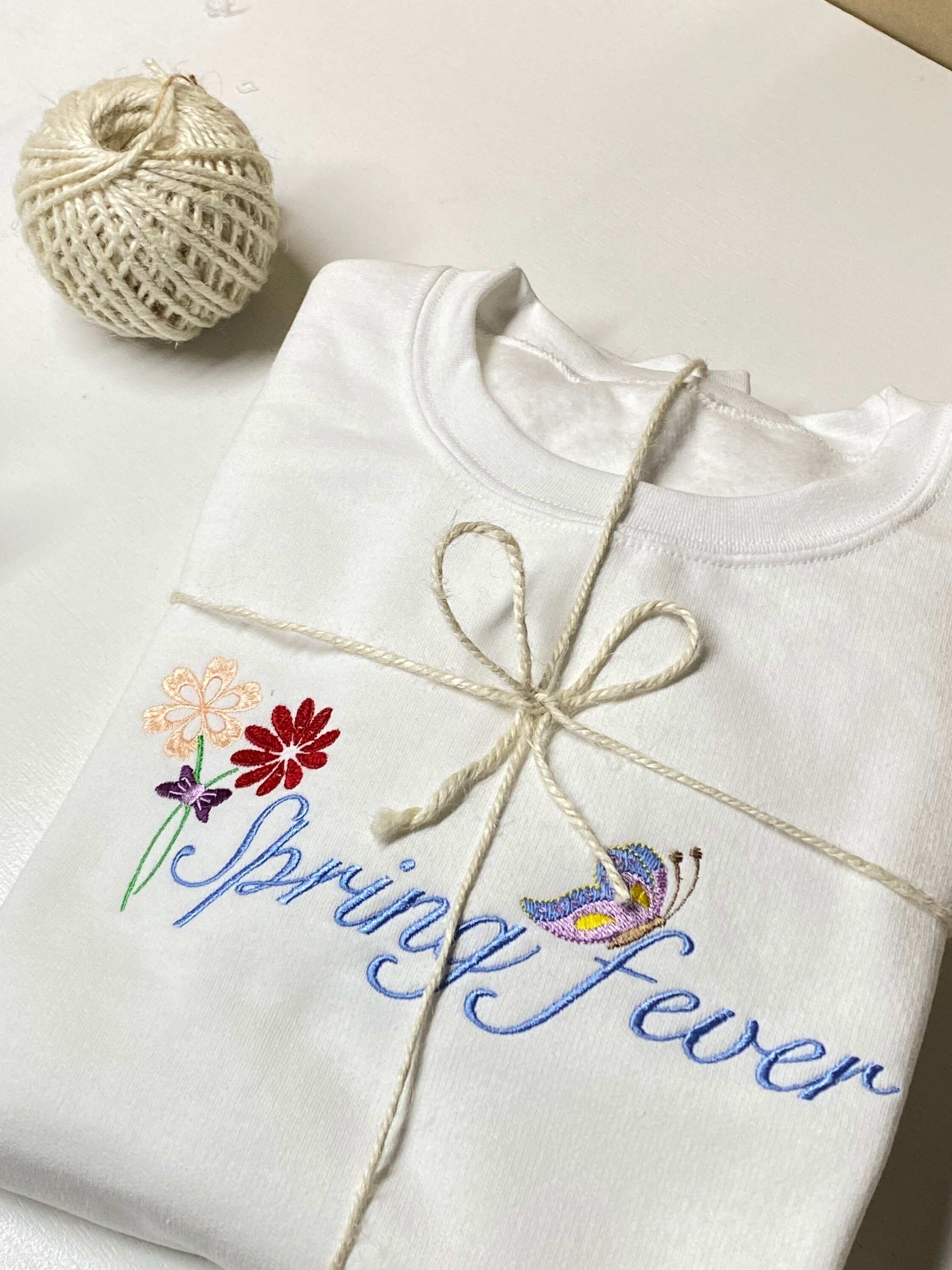 Cute Spring Embroidered Oversized Sweatshirt, Flowers Plant Crewneck ...