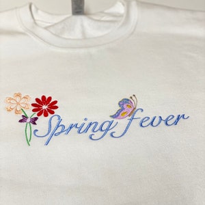 Cute Spring Embroidered Oversized Sweatshirt, Flowers Plant Crewneck ...