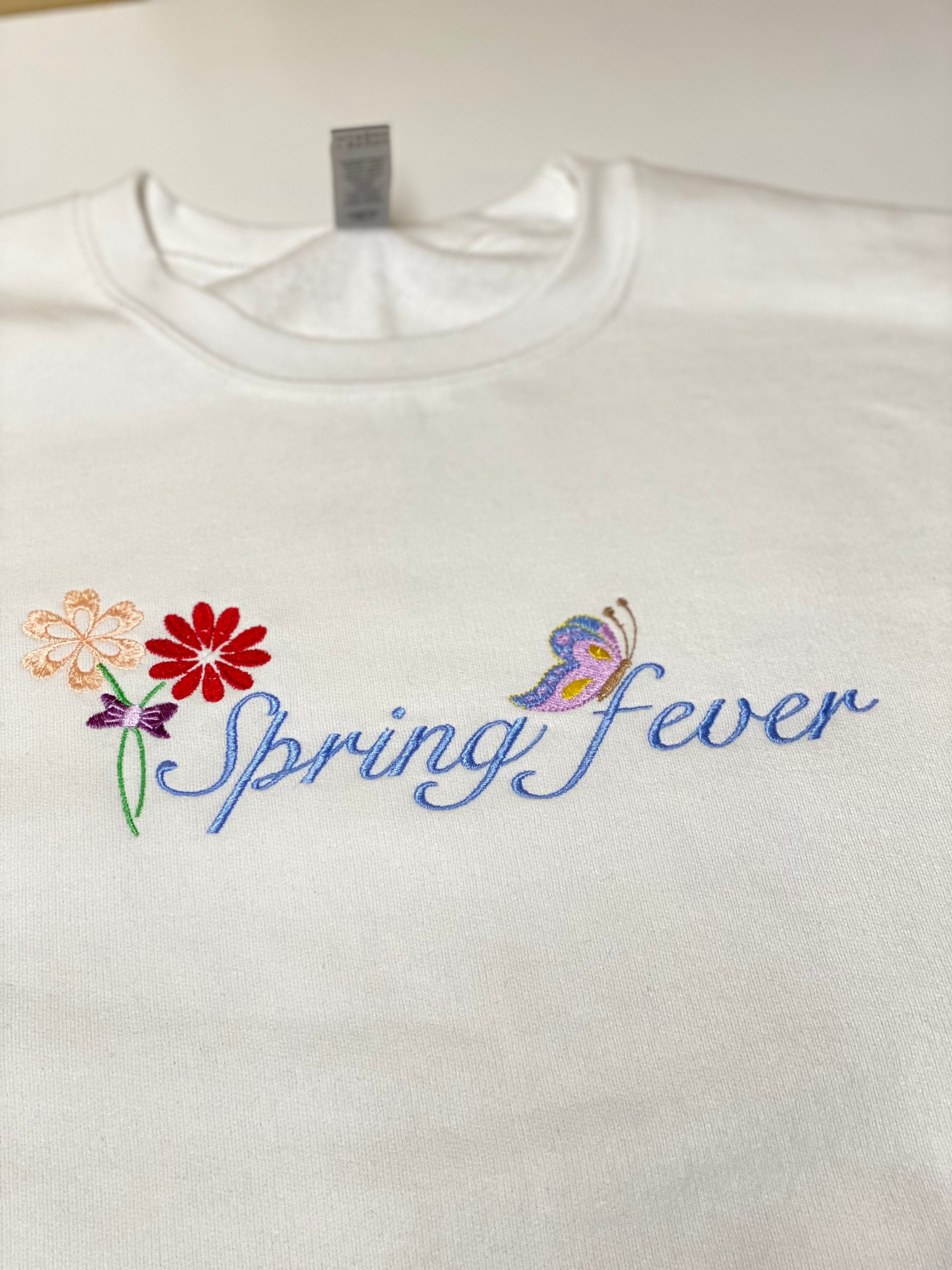 Cute Spring Embroidered Oversized Sweatshirt, Flowers Plant Crewneck ...