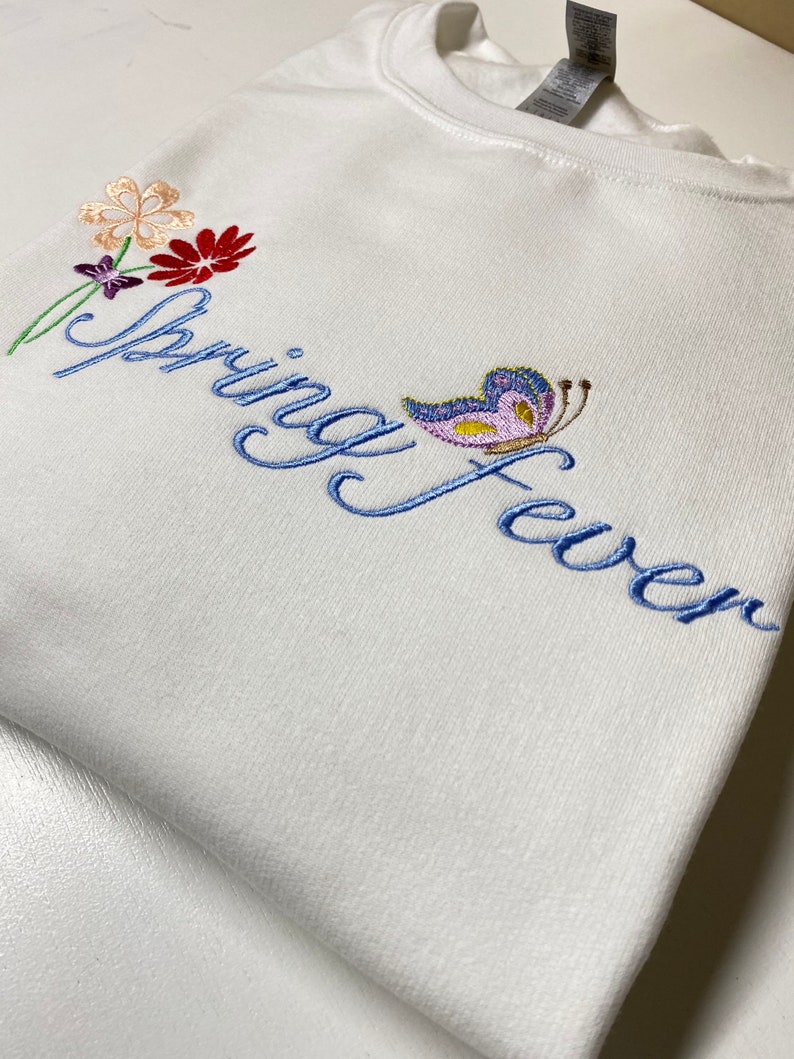 Cute Spring Embroidered Oversized Sweatshirt, Flowers Plant Crewneck ...