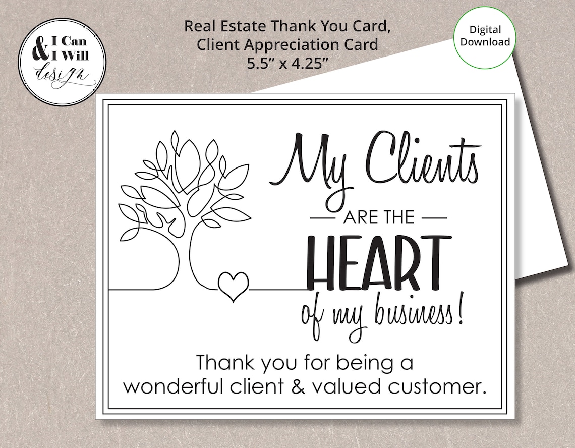 Real Estate Thank You Card, Client Appreciation, Customer Thank You ...