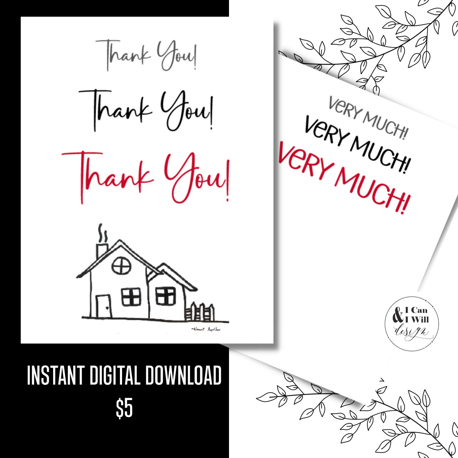 Thank You Card, Realtor Thank You Card, Fun Thank You Card, Black and ...