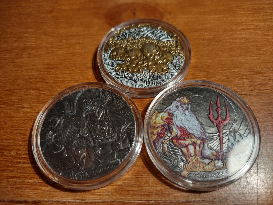 3 Fantasy Coins. Poseidon, RA, Skull Chapel. Uncirculated. - Etsy